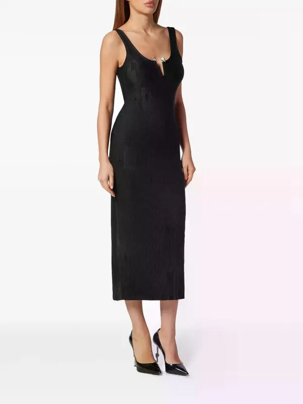 Philipp Plein Metallic Skull Ribbed Midi Dress