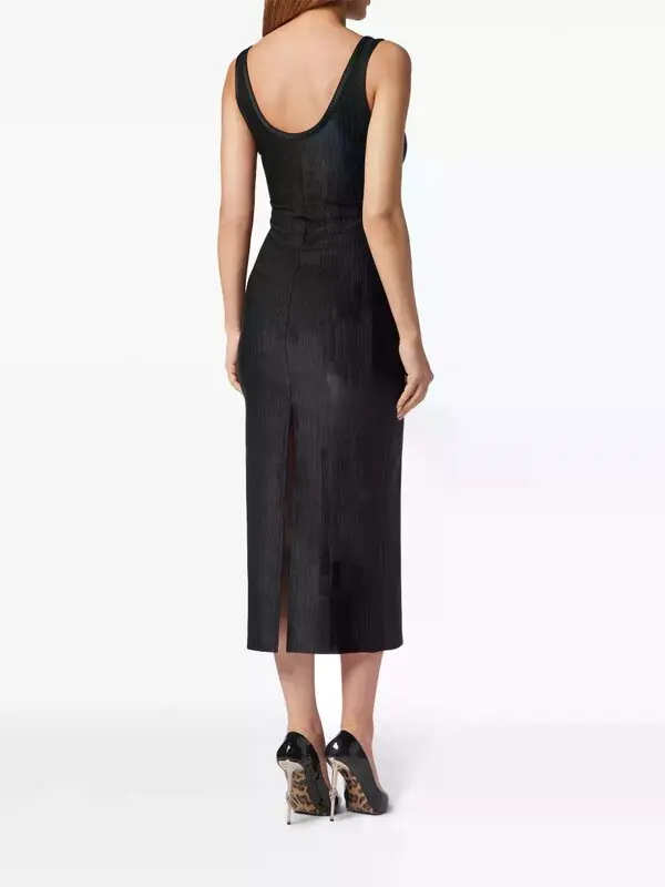 Philipp Plein Metallic Skull Ribbed Midi Dress