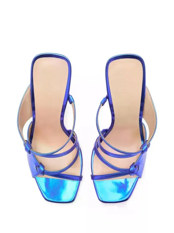 SCAROSSO Zoe 100mm Leather Mules - Blue