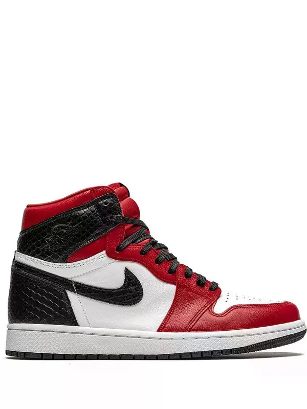 JORDAN Air 1 High Retro Satin Snake Sneakers - Red