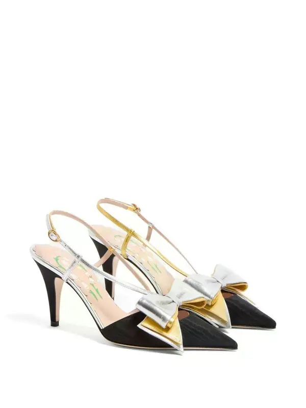 Valentino Garavani Moirè Fabric Slingback Pumps With Bow Detailing