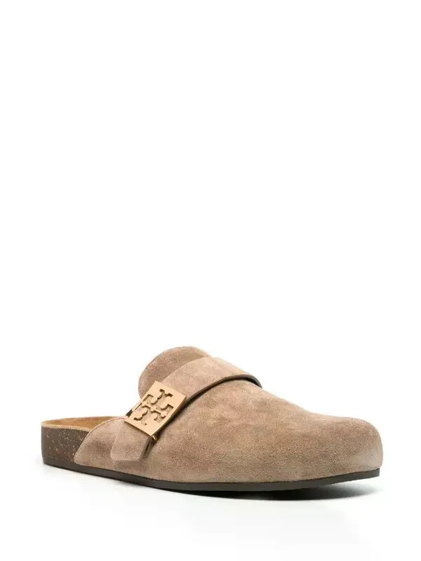 Tory Burch Logo-plaque Suede Mules - Neutrals