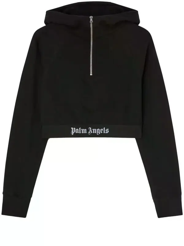 Palm Angels Cropped Cotton Logo Strap Sweatshirt