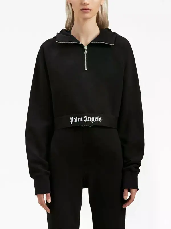 Palm Angels Cropped Cotton Logo Strap Sweatshirt