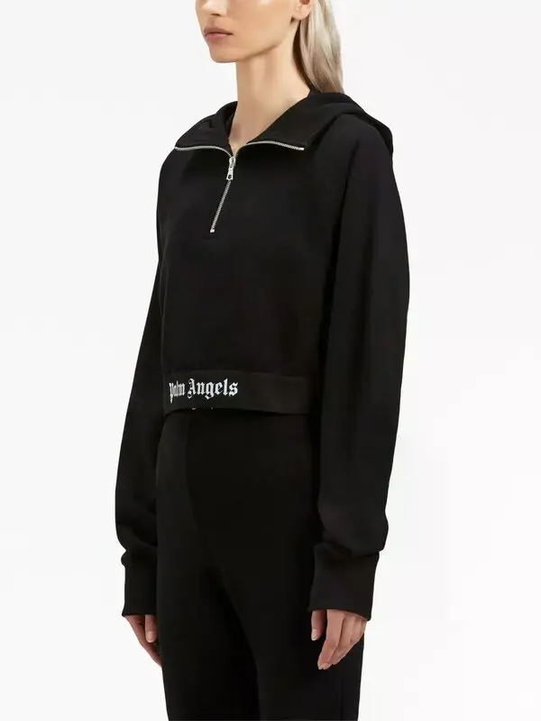 Palm Angels Cropped Cotton Logo Strap Sweatshirt