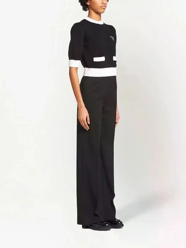 Prada Cropped Embroidered Logo Sweater - Black