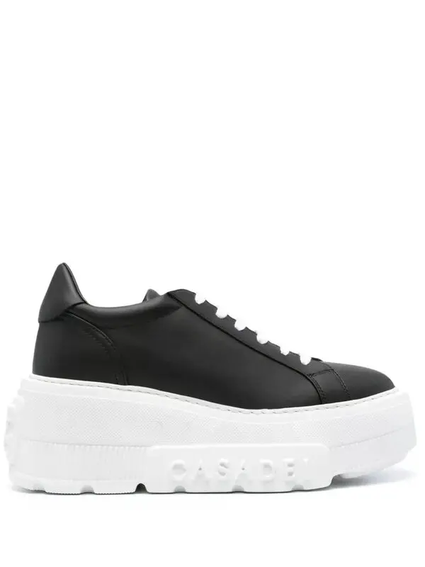 Casadei Nexus Leather Wedge Sneakers - Black