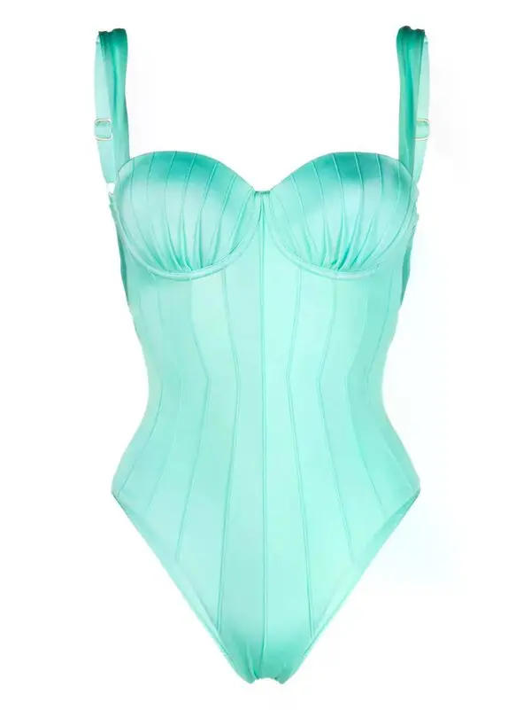 NOIRE SWIMWEAR Ribbed Balconette Swimsuit - Blue