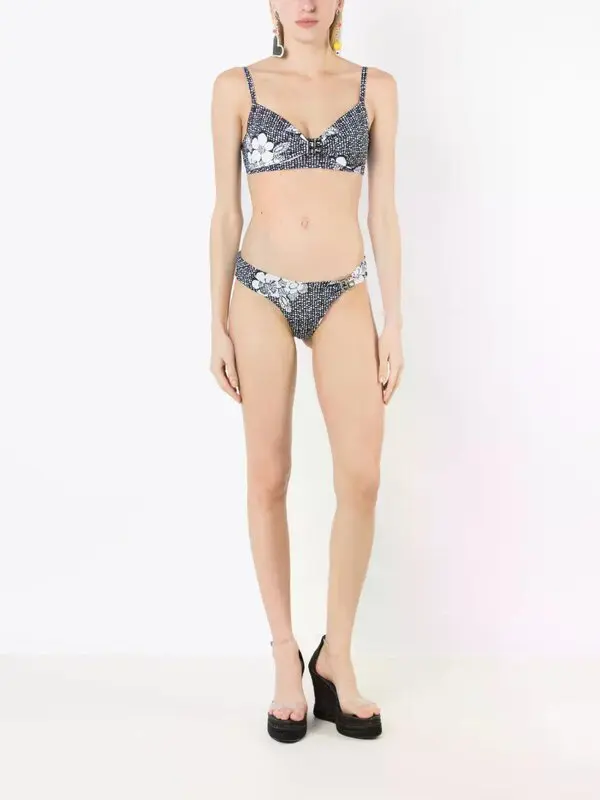 AMIR SLAMA Logo-plaque Floral-print Bikini