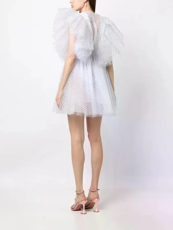 MACGRAW Tulle Overlay Micro-dot Print Flared Dress - White