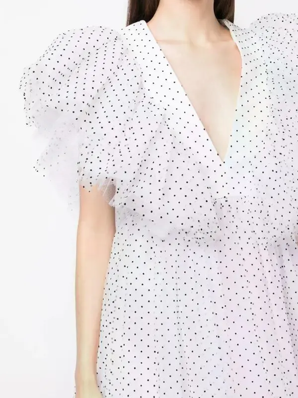 MACGRAW Tulle Overlay Micro-dot Print Flared Dress - White