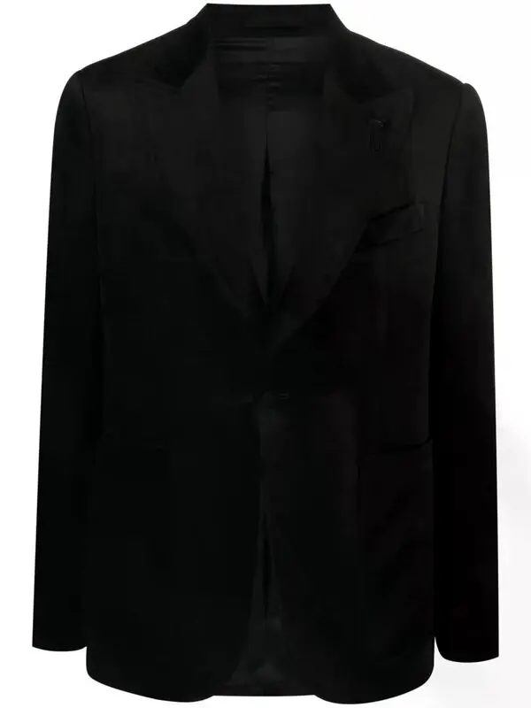 LARDINI Brooch-detail Single-breasted Blazer - Black
