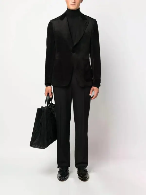 LARDINI Brooch-detail Single-breasted Blazer - Black
