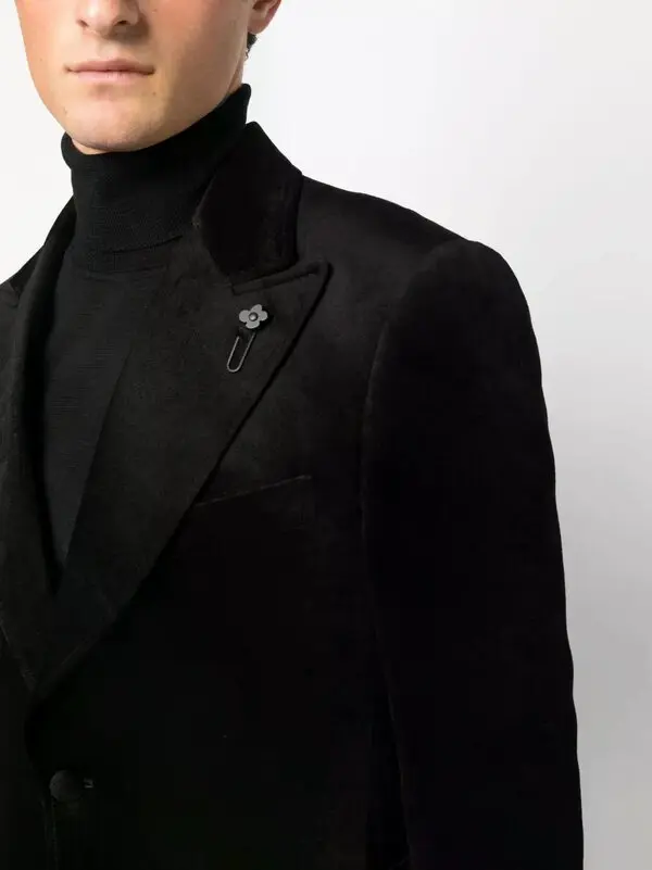 LARDINI Brooch-detail Single-breasted Blazer - Black
