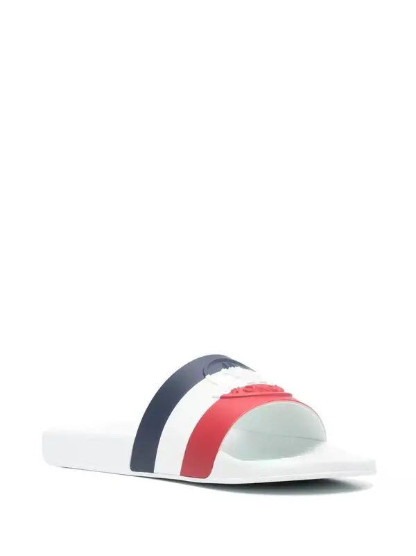 Moncler Striped Logo-detail Slides - White