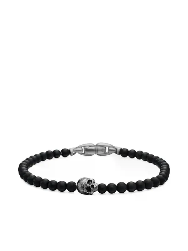David Yurman Sterling Silver Memento Mori Skull Bracelet - Black