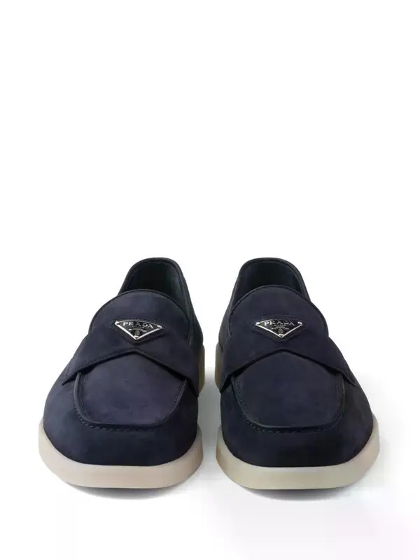 Prada Suede Loafers With Enameled Triangle Logo