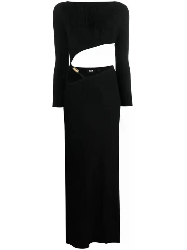 Gcds Asymmetric Ribbed-knit Dress - Black
