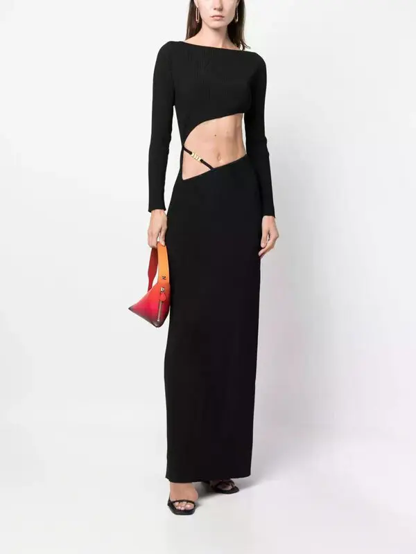 Gcds Asymmetric Ribbed-knit Dress - Black