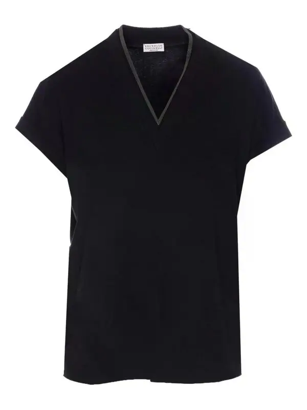 Brunello Cucinelli Stretch-cotton Top With Monili Detail - Black