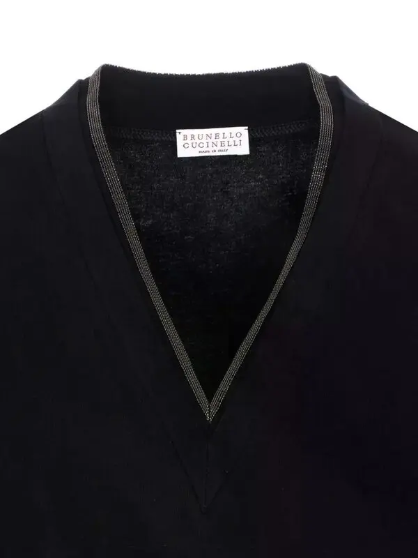 Brunello Cucinelli Stretch-cotton Top With Monili Detail - Black