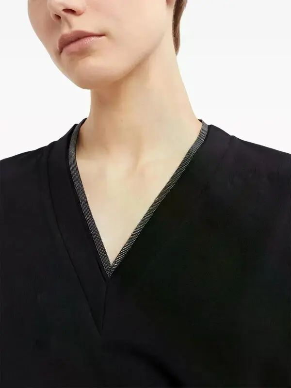 Brunello Cucinelli Stretch-cotton Top With Monili Detail - Black