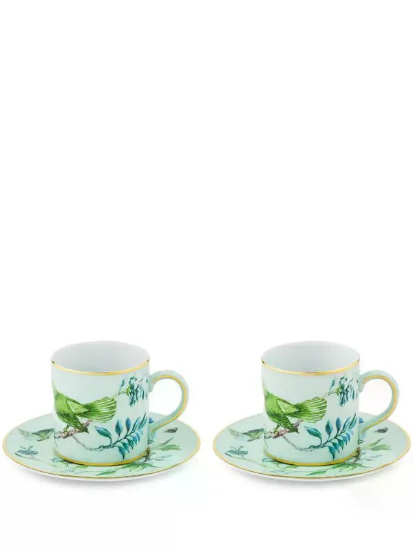 AQUAZZURA CASA Secret Garden Porcelain Coffee Cups And Saucers - Green