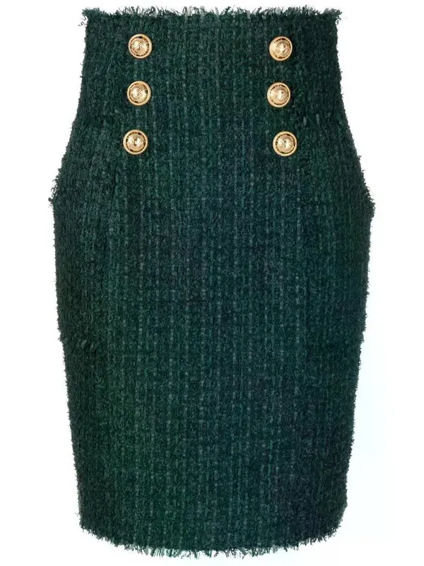 Balmain Button-detail Tweed Pencil Skirt