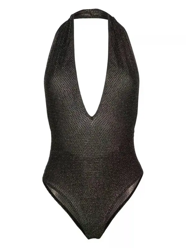 Palm Angels Lurex V-neck One-piece Swimsuit - Black