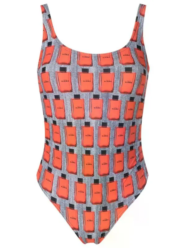 AMIR SLAMA Illustration-print Open-back Swimsuit - Orange