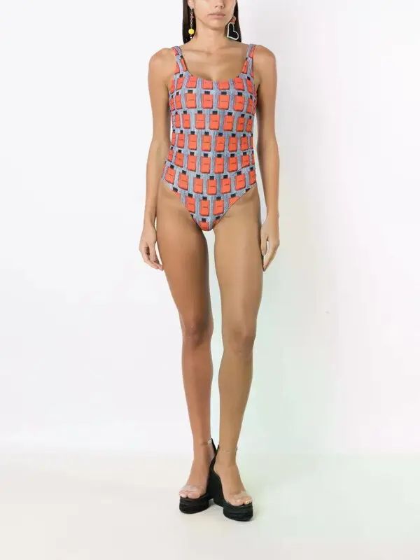 AMIR SLAMA Illustration-print Open-back Swimsuit