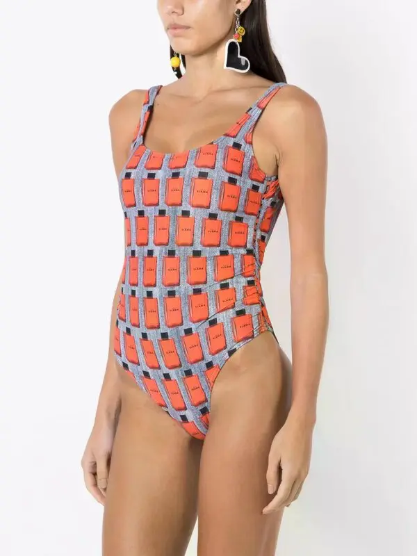 AMIR SLAMA Illustration-print Open-back Swimsuit