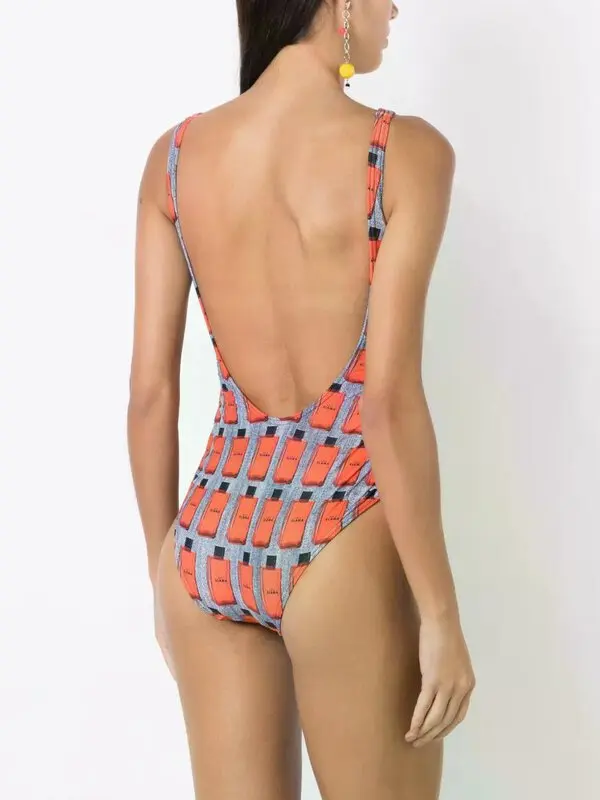 AMIR SLAMA Illustration-print Open-back Swimsuit