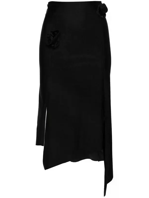 Coperni Asymmetric Floral Appliqué Midi Skirt - Black