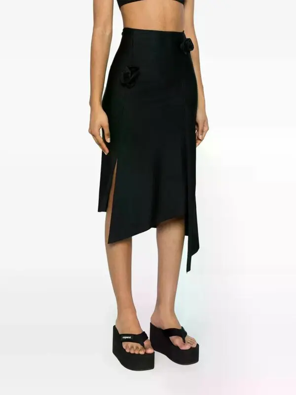 Coperni Asymmetric Floral Appliqué Midi Skirt - Black
