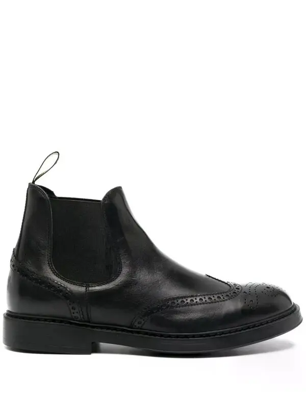 DOUCAL'S Perforated Leather Ankle Boots - Black