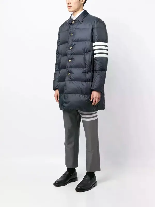 Thom Browne 4-bar Matte Nylon Bal Collar Overcoat - Blue