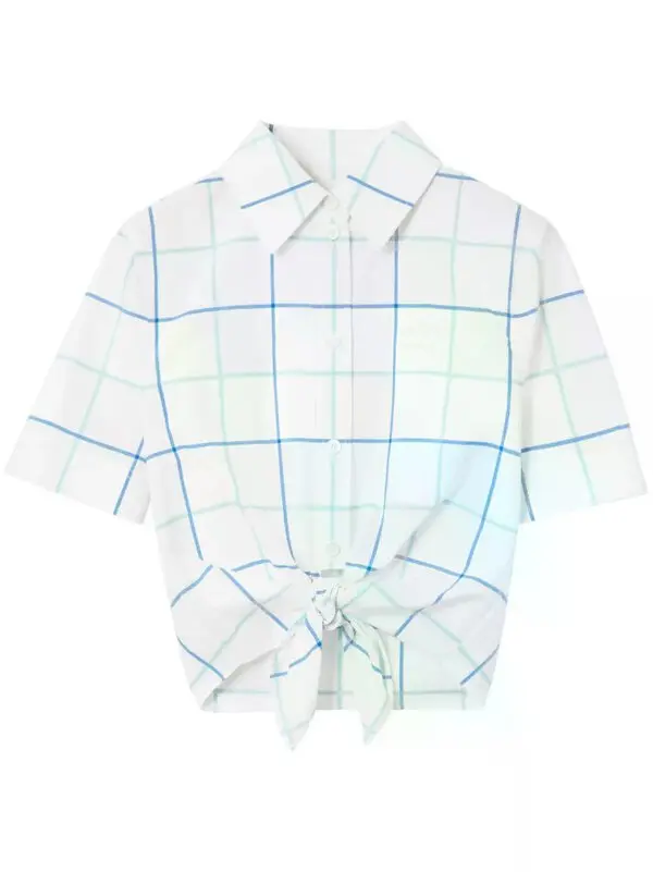 Burberry Checked Cropped Cotton Shirt - White