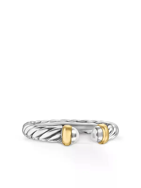 David Yurman 14kt Yellow Gold And Sterling Petite Cable Ring - Silver