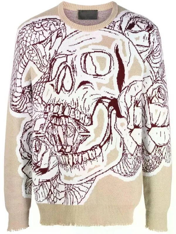 Philipp Plein Skull Patterned Intarsia Knit Sweatshirt - Neutrals