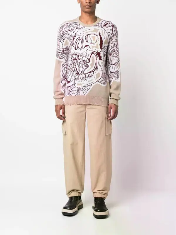 Philipp Plein Skull Patterned Intarsia Knit Sweatshirt