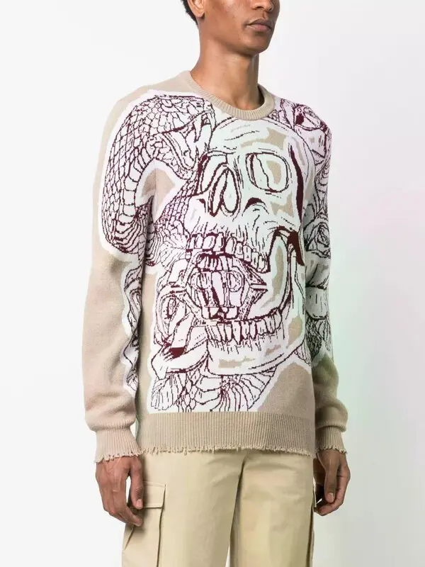 Philipp Plein Skull Patterned Intarsia Knit Sweatshirt