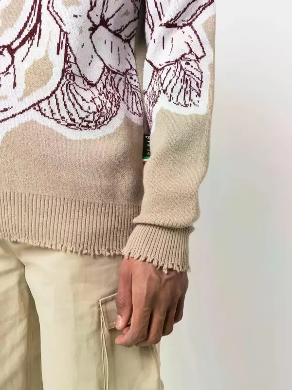 Philipp Plein Skull Patterned Intarsia Knit Sweatshirt