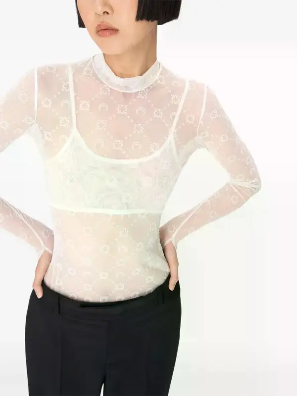 MARINE SERRE Mock Neck Sheer Long Sleeve Top