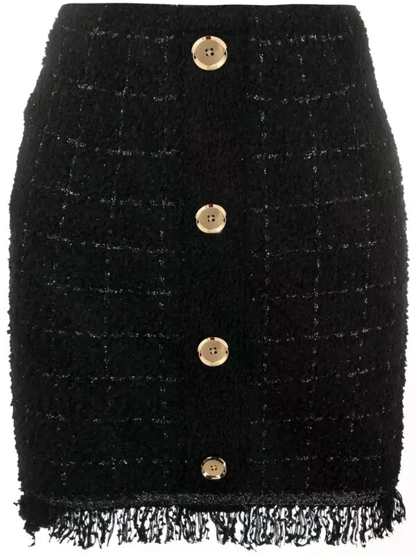 Pinko Girino Basket-weave Fringed Miniskirt - Black