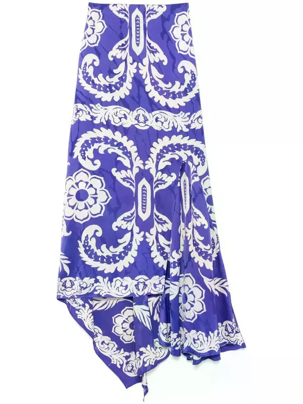 Etro Asymmetric Floral Print Midi Skirt - Blue