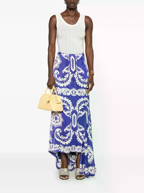 Etro Asymmetric Floral Print Midi Skirt