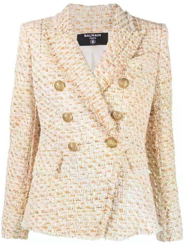Balmain Double-breasted Tweed Blazer - Neutrals