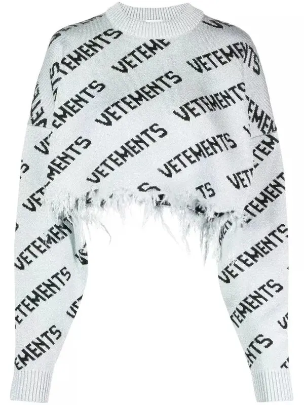 Vetements Intarsia Knit Jumper With Frayed Hem - Silver