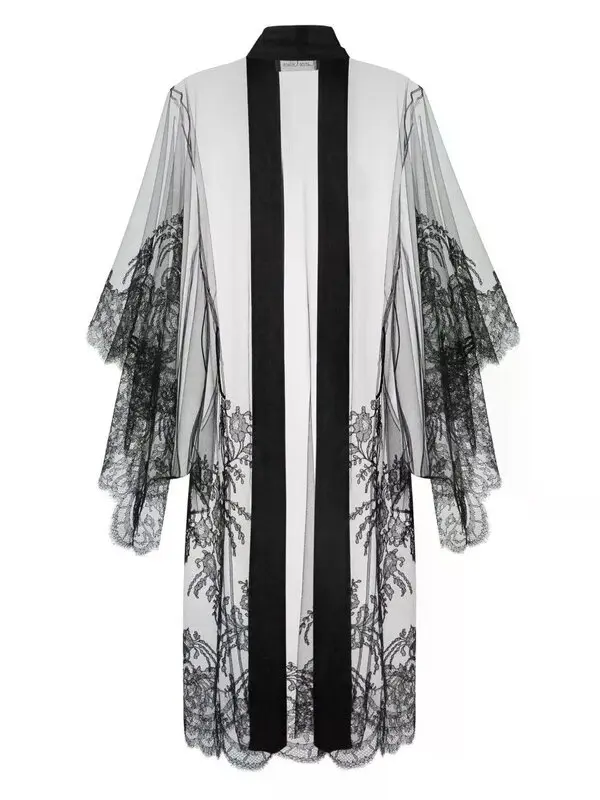 Carine Gilson Tulle Illusion Robe With Lace Appliqu